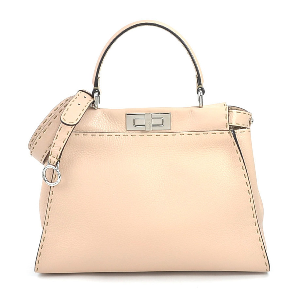 Fendi Peekaboo Iconic Handbag Leather Pink Beige - Gem